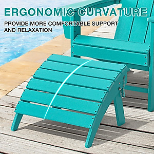 Adirondack Chair with Ottoman Weather Resistant Fire Pit Chairs with Footrest HDPE Outdoor Adirondack Chair for Patio Front Porch Pool Garden Deck Fire Pit Outside, Teal