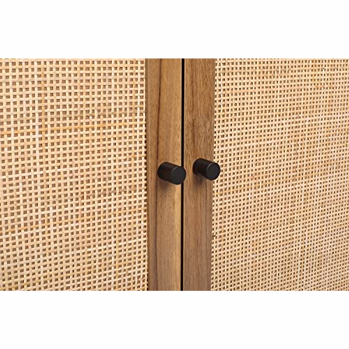 Sideboard Buffet Side Cabinet with Natural Rattan and 2 Magnetic Door, 2-Tier Storage Cabinet Accent Cabinet Console with Metal Bracket, for Living Room Bedroom, Entryway (Rattan Low Leg)