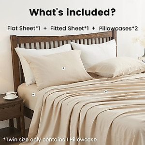 Simple&Opulence Belgian Linen Sheet Set Solid Color - 3 Pieces (1 Flat Sheet, 1 Fitted Sheet & 1 Pillowcase) Natural Flax Cotton Blend Soft Breathable Farmhouse Bedding - Twin Size, Linen/Beige