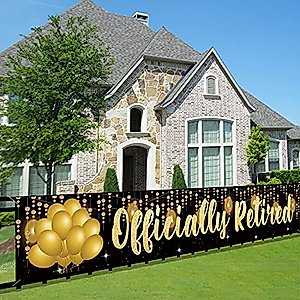 Officially Retired Banner Decorations, Large Happy Retirement Party Décor Supplies Porch Sign for Outdoor Indoor (9.8x1.6ft)