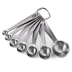 Measuring Spoons: U-Taste 18/8 Stainless Steel Set of 7 Piece: 1/8 tsp, 1/4 tsp, 1/2 tsp, 3/4 tsp, 1 tsp, 1/2 tbsp & 1 tbsp Dry and Liquid Ingredients