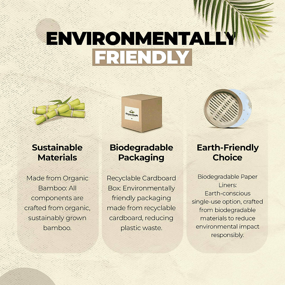 Grown Goods Bamboo Steamer Handmade Basket with Lid | 10 inch 2 Tier Steaming Basket Traditional Design | For Dumplings, Rice, Dim Sum, Vegetables, Fish, and Meat | Includes 50 liners, 2 bamboo sauce