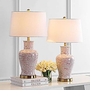 SAFAVIEH Lighting Collection Calli Pink/ White Chinoiserie 28-inch Bedroom Living Room Home Office Desk Nightstand Table Lamp Set of 2 (LED Bulbs Included)