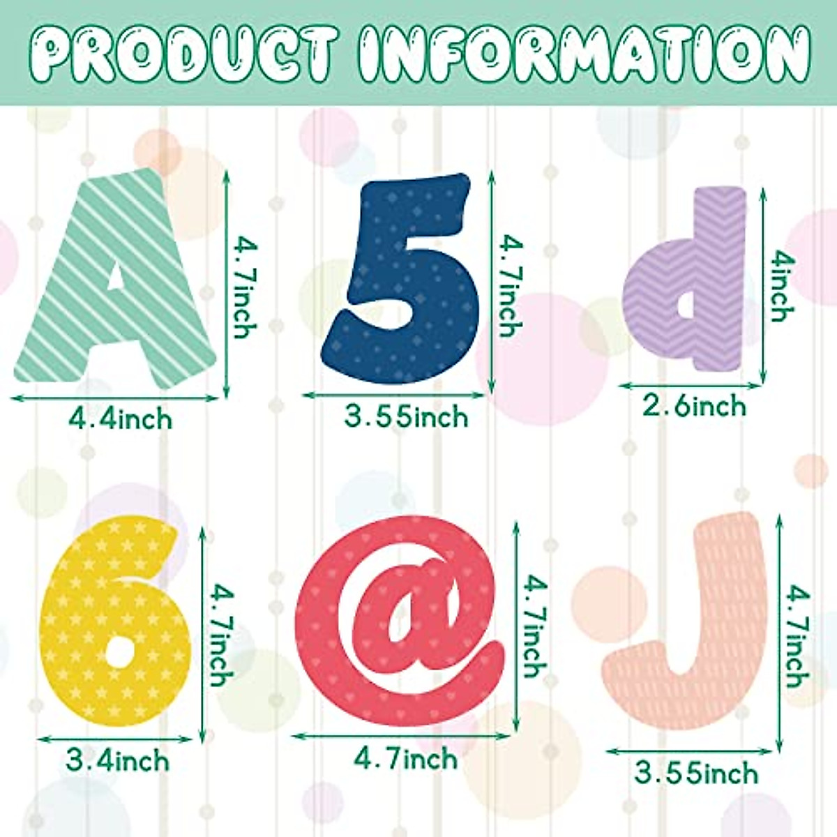 72 Pieces Boho Prints Letters Cutout Rainbow Bulletin Board Letters Boho Letter and Number Accents Boho Rainbow Texture Letters Wall Decors with 60 Glue Point Dots for Kids Nursery School Classroom