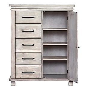 Soho Baby 43045930 Hampton Premium Soft Closing 5-Drawer Chifferobe with Adjustable Shelves and Hanging Rod, Smooth Stone Wash Finish