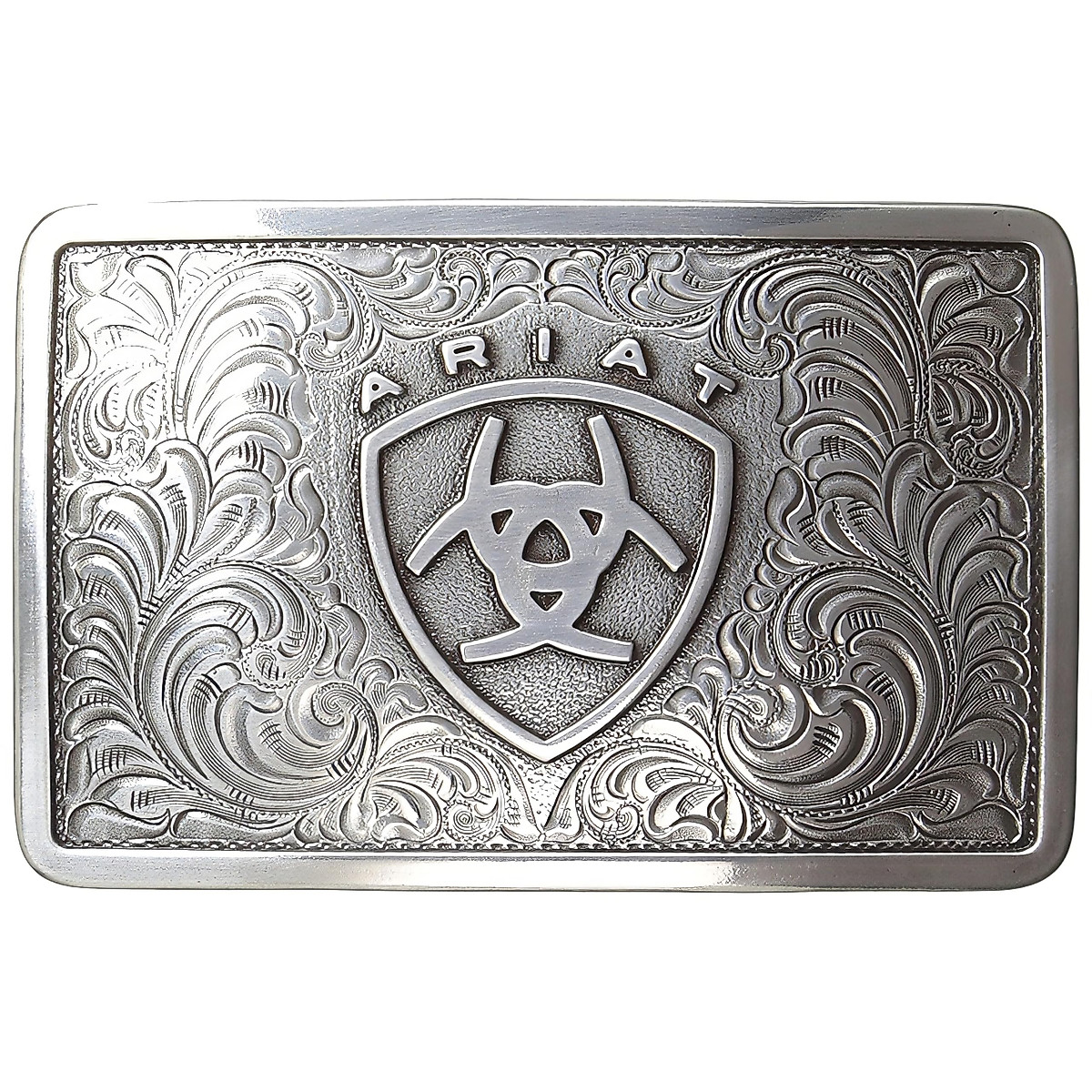 Ariat Men's Rectangle Filagree Shield Buckle, Silver, One Size