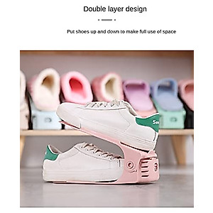 JunJia 10pcs Shoe Slots Organizer Space Saver Shoe Stacker Storage Adjustable Double Deck Rack Holder for Closet-Khaki