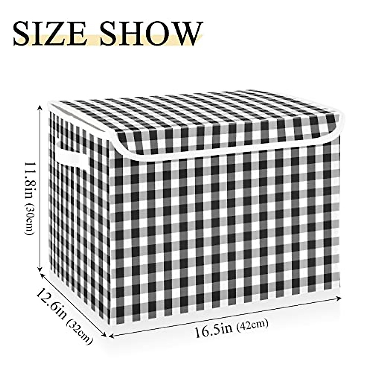 Kigai White Black Plaid Collapsible Storage Box, Oxford cloth Storage Bin with Flip Lids and Hadle, Stackable Storage Organizer for Bedroom Closet Living Room, 16.5"x12.6"x11.8"