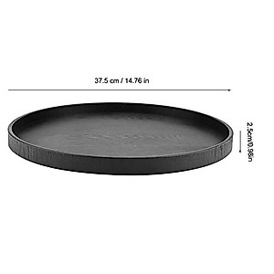 Solid Wood Serving Tray, Round Shape Tea Coffee Snack Food Meals Serving Tray Plate Party Bar Server Breakfast Tray (Black)