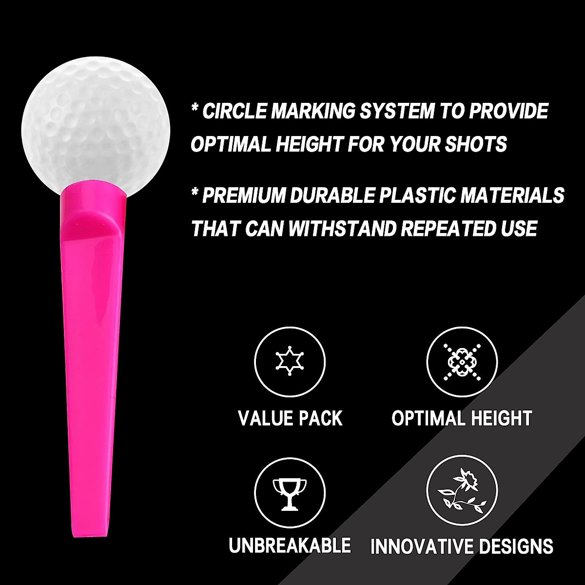 FINGER TEN Golf Tees Plastic 2-3/4 inch Unbreakable Multicolor Bulk 30 Pack 70 mm Long Flat Tee Reduce Resistance Strong for Men Women Golfing Practice (30 Pack)