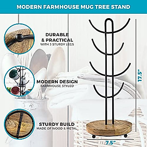 Tribello Coffee Mug Tree for Counter, Large Steady Coffee Cups & Tea Mug Tree Stand, Modern Farmhouse Kitchen Countertop Coffee Cup Holder - Large 8 Mug Holder