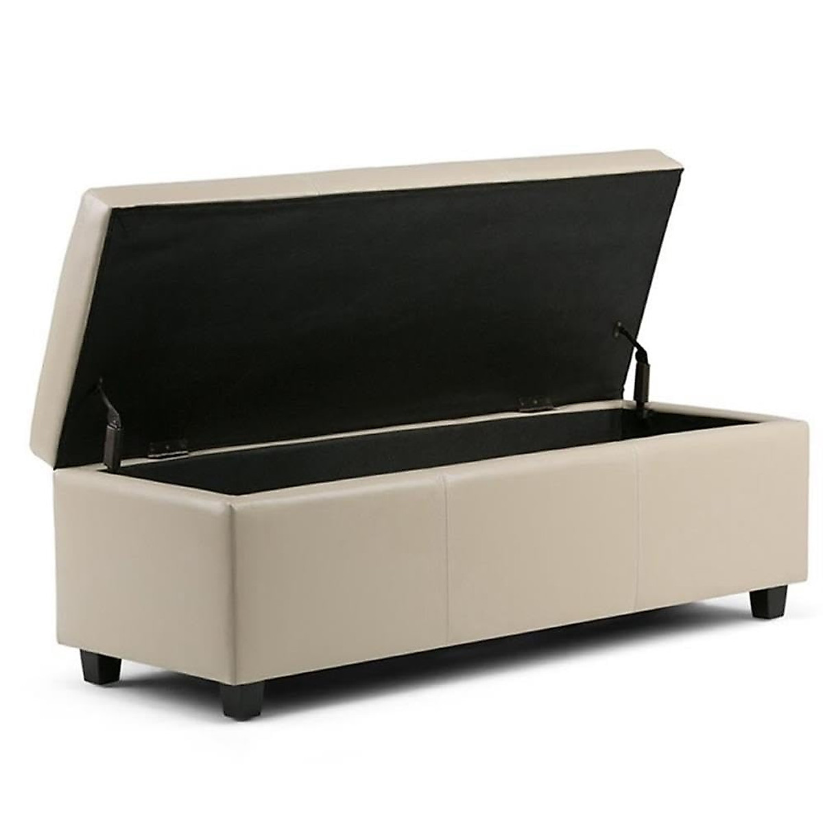 SIMPLIHOME Avalon 48 inch Wide Contemporary Rectangle Storage Ottoman Bench in Satin Cream Vegan Faux Leather, Assembled, for the Living Room, Entryway and Family Room