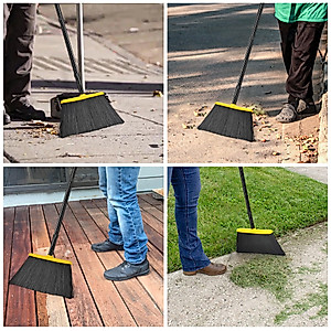 JEHONN Outdoor Broom Heavy Duty with 55 inches Long Handle, Household Collapsible Angle Brush for Sweeping Indoor Kitchen Patio Shop Outside Garage Lobby Garden Deck Hardwood Floors (Yellow)