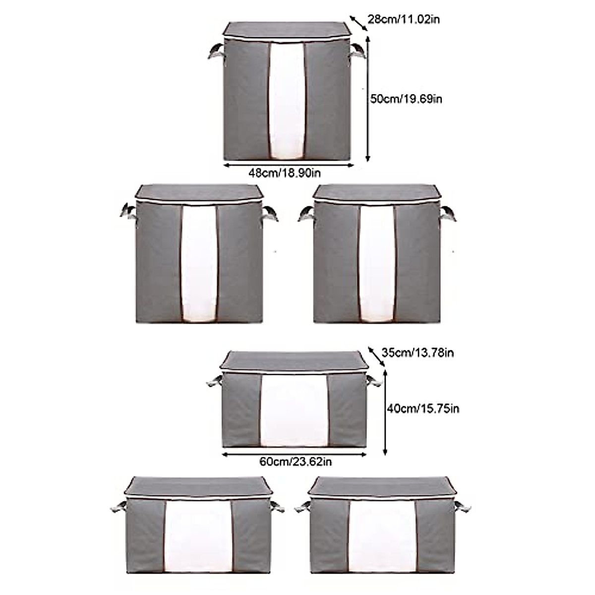 6 Packs Clothes Storage Bags - Foldable Large Capacity Organizer with Reinforced Handle Sturdy Zipper Large Clear Window (Gray)