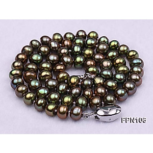 JYX Pearl Necklace 7-8mm AA Dyed-green Flat Freshwater Pearl Necklace 18"