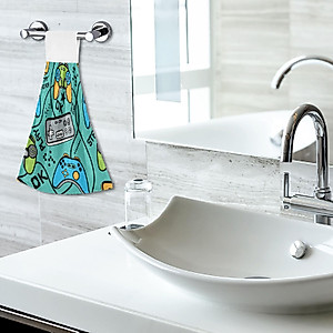 SLHKPNS Cartoon Game Joysticks Kitchen Hanging Hand Towels, Video Gamepad Controllers Absorbent Tie Towel with Loop 2 PCS Kitchen Linen Sets for Bathroom Restroom Home Decor