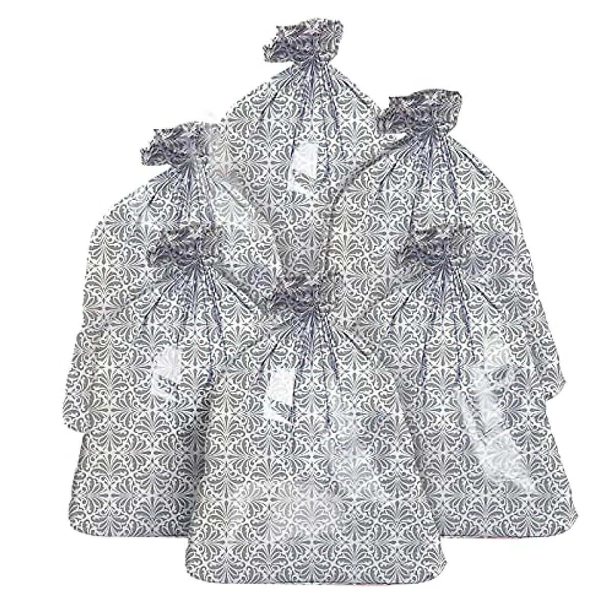 WISHOPE 6 Pieces 48" Jumbo Plastic Gift Wrapping Bags (Silver Damask) for Baby Shower, New Parents, Birthday, Wedding, Engagement Parties, Valentines Day