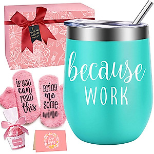 Because Work Funny Wine Tumbler Gift Set 12oz - Unique Office Gift Idea for Coworker, Best Friend or Boss Lady - Perfect Birthday Gifts for Women – Gag Gifts for Employee, Staff, Secretary