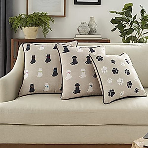 Mina Victory Pet Beds & Houses Emb Paw Prints Black 14" x 14" Throw Pillow
