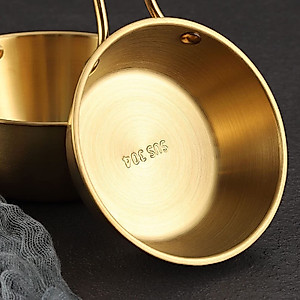 2 Pack 4.7inch Stainless Steel Sauce Bowls with Handle Korean Traditional Wine Bowls,Hiking Soup Dish, Rice Wine Cup Soy Sauce Dish Condiment Dipping Bowl(Golden)