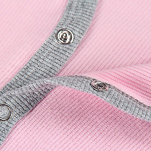 Roselux Women's Sexy Deep V Neck Shorts Long Sleeve Knitted One Piece Bodysuit Bodycon Rompers Overall (598#Pink-2,M)