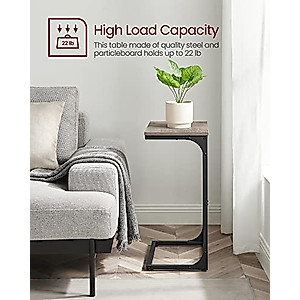 VASAGLE C-Shaped End Table, Side Table for Sofa, Couch Table with Metal Frame, Small TV Tray Table for Living Room, Bedroom, Greige and Black