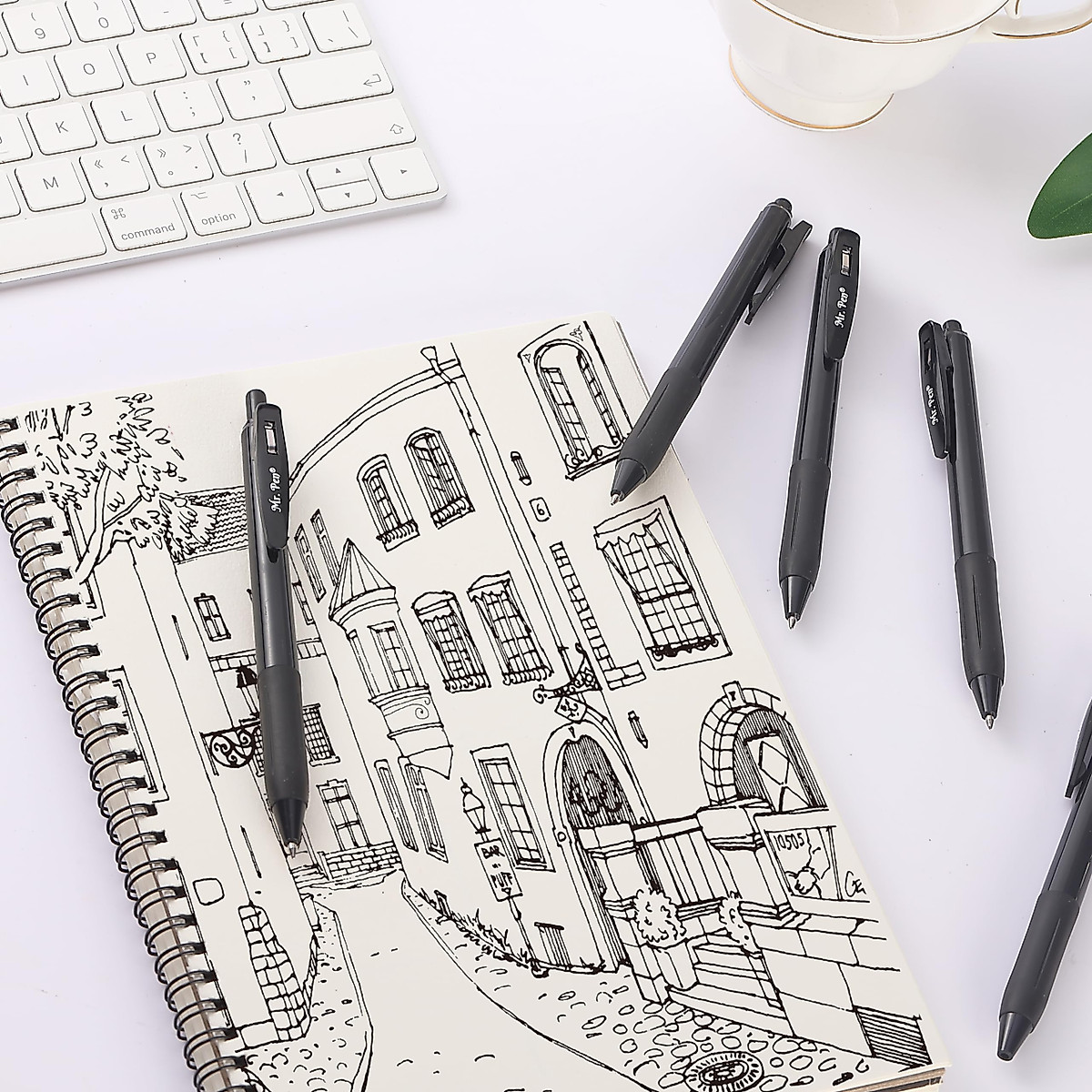 Mr. Pen- Pens, Black Gel Pens, 6 Pack, 0.7mm Fine Point, No Smear, Fast Dry, Gel Ink Pens, Black Ink Pen, Pens Bulk, Gel pen, Black Pens, Pens for Journaling, Retractable Pens, Premium Ink Pen