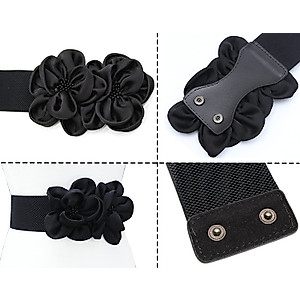 ALAIX Women's Wide Belt Stretchy Chunky Waist Belt Dress Belts Big Flower Cinch Belts Elastic Belts for Women
