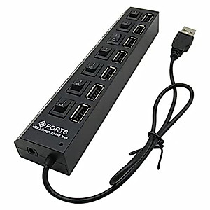 High Performance 7 Port USB 2.0 HUB for LED Powered High Speed Splitter Extender Cable Black White New