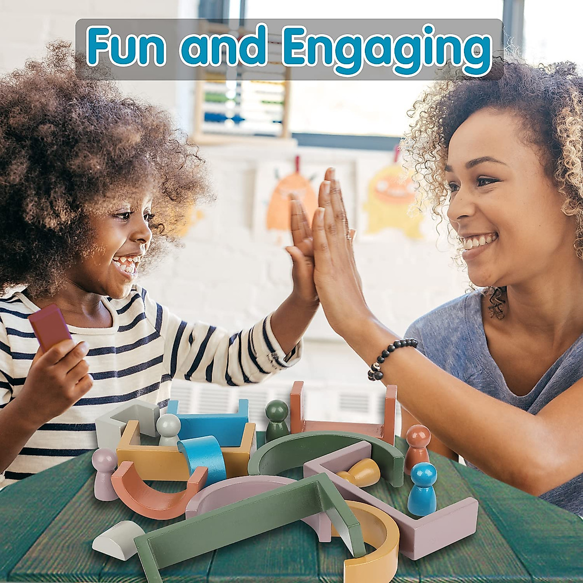 Arber Wooden Rainbow Stacking Montessori STEM Toy - Educational Learning Sensory Activity for Toddlers and Kids, Preschool Building Blocks Ages 1-2-3-4-5+ Years Old - 19 Pcs Gift Set