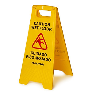 Alpine 24 Inch Caution Wet Floor Sign, High Visibility Yellow Caution Slippery When Wet Sign - Bilingual Safety Warning Sign to Easily Avoid Slippery Accidents in Businesses & High Traffic Areas