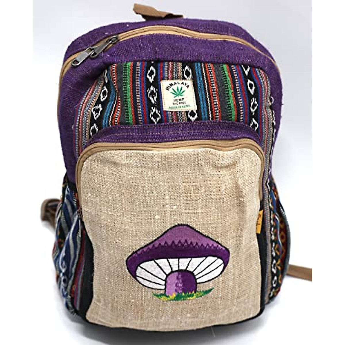 Himalaya Handmade Unique Mushroom Hand Embroidery 100% Himalaya Hemp Backpack Hippie Backpack Festival Backpack Hiking and Laptop Backpack Purple
