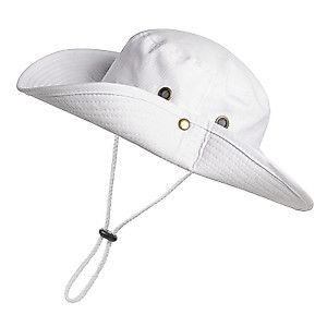 Cotton Sun Hat for Men and Women Wide Brim Foldable Sun Boonie Hunting Fishing Safari Bucket Hat(7 1/2 Size) White