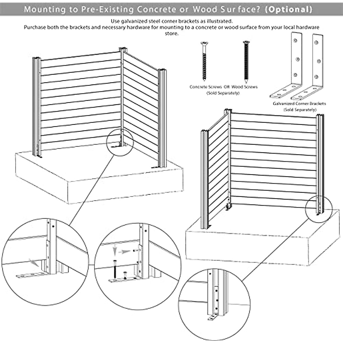 Enclo Privacy Screens ZP19014 No Dig Premium Full-Coverage White Vinyl Privacy Fence Screen Kit, 48" W x 48" H, Perfect to Enclose Trash Bins and A/C Units (2-Panels)