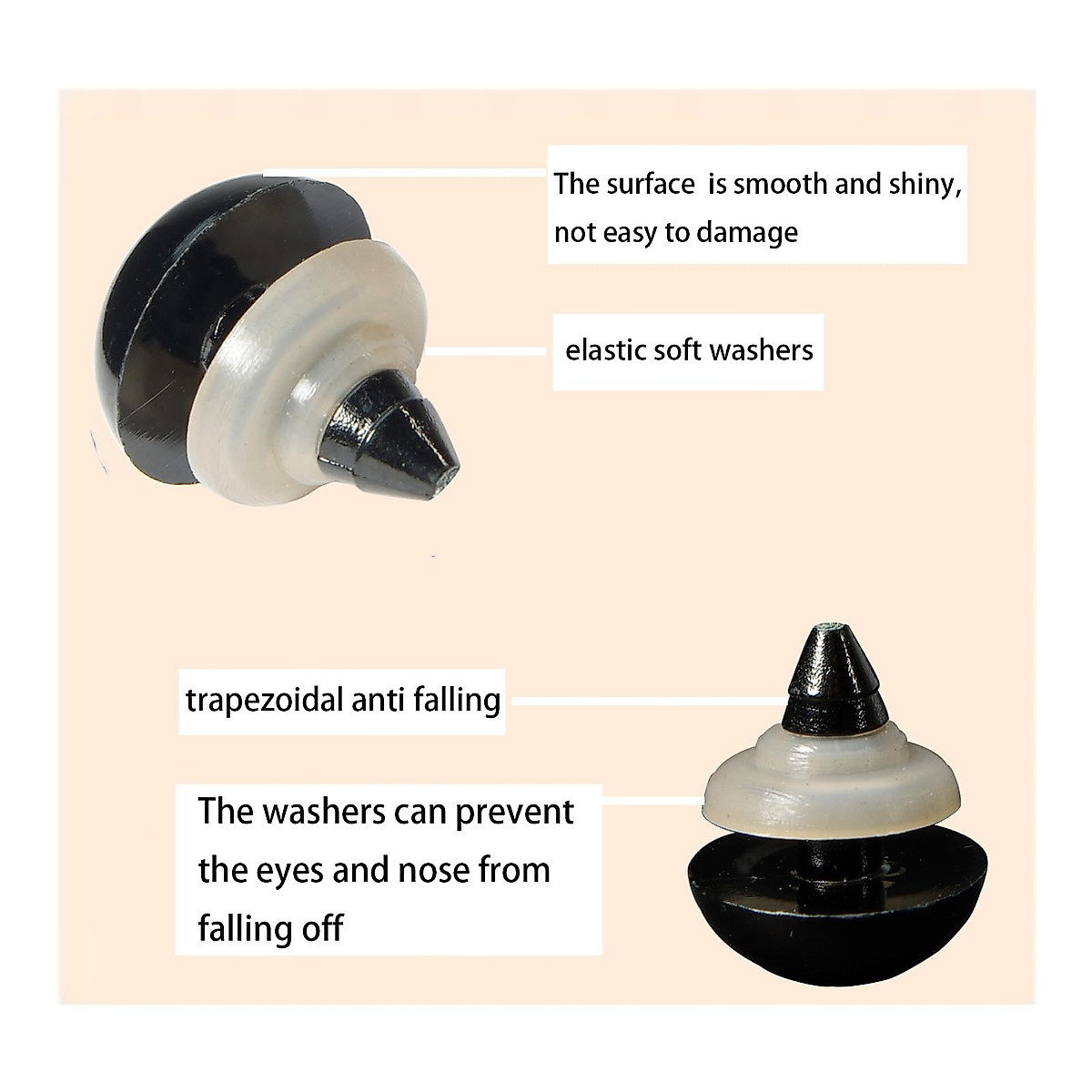 Zhbrchz 320pcs 14mm Black Plastic Safety Eyes Crafts Safety Eyes with Washers for Amigurumi Crochet Bears Stuffed Animals Doll Making