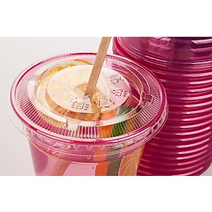 Golden Apple, 12oz 50sets Pink Red Plastic cups with Clear Flat lids X hole (50cups+50lids) BPA Free
