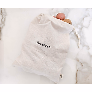 Montecito Home - 100% Linen Onion and Potato Linen Bags, Potato Sacks, Potato Keeper, Washable Storage Bags, Storage For Pantry- Combo Set - Two 15"x12" Farmhouse Artisan Linen Bags - White