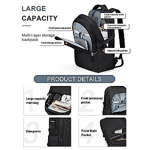 Travel Laptop Carry on Backpack for Women Men, Airline Flight Approved Waterproof 14 Inch Laptop Backpack, Casual Daypack College Personal item Bag Rucksack with USB Charging Port for Business, Black