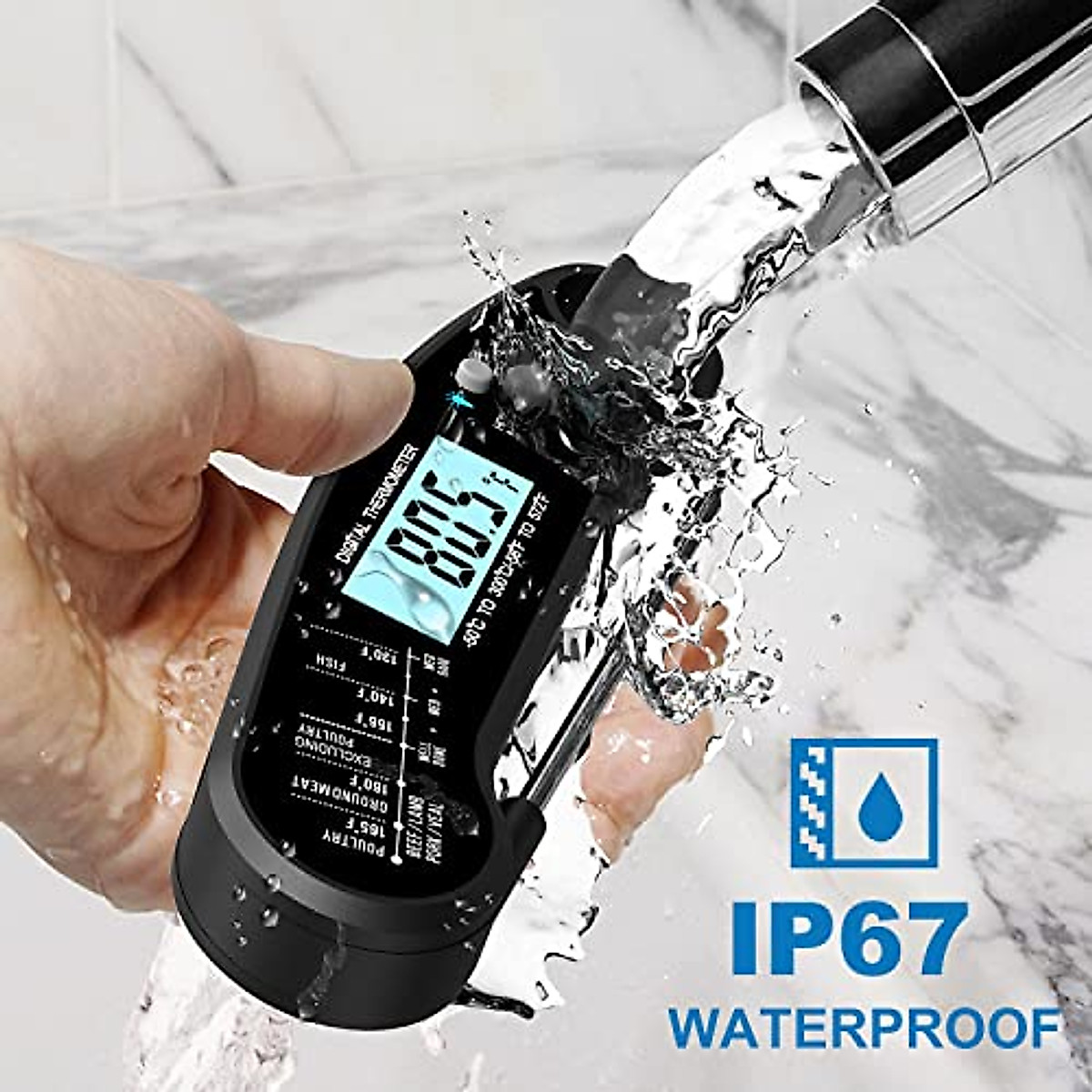 Digital Meat Thermometer with Probe, Instant Read Food Thermometer for Grilling BBQ, Kitchen Cooking, Baking, Liquids, Candy & Air Fryer - IP67 Waterproof, Backlight & Calibration - 2 Pack