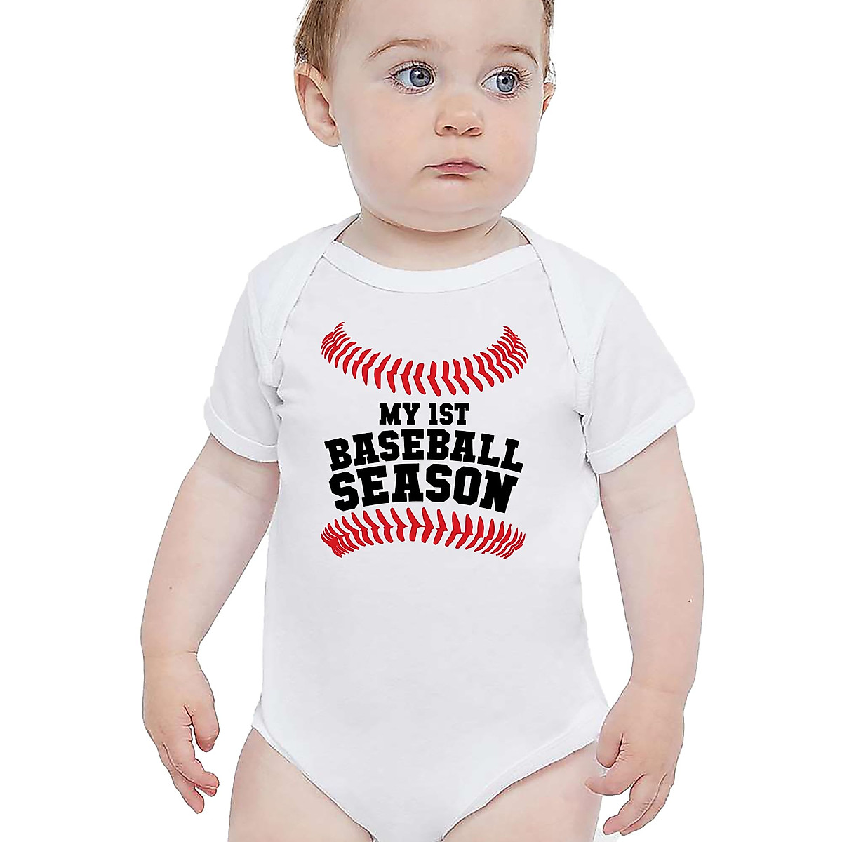 Baffle Custom Baseball Onesie, MY FIRST BASEBALL SEASON (Name & Number on Back), Personalized Baby Onesie, Unisex Onesie (3M, WHITE LONG SLEEVE)