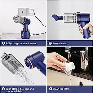 Aorika Car Vacuum Cleaner Cordless, Handheld Vacuum&Air Duster, 9000PA Suction 120W High Power Wet/Dry Use Vacuum Cleaner with Multi-nozzles and Floor Brush for Vehicle/Home/Office, Pet Hair