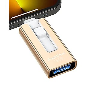 Sunany USB Flash Drive 256 GB for Phone and Pad, High Speed External Thumb Drives USB Memory Storage Photo Stick for Save More Photos and Videos (Gold)