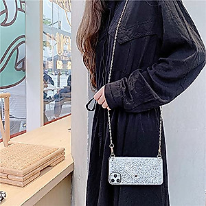 Wow Case Series Compatible with iPhone 13 Pro Max Case 6.7 Inch Released 2021, with Card Holder, Crossbody Chain, Shockproof Protective Bumpers Phone Cover Defender (Glitter Shining White Silver)