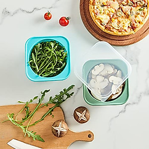 KEVJES Stackable Silicone Artisan Pizza Dough Proofing Boxes Proving Containers with Lids pizza making accessories-5pack-500ml portion (Green)