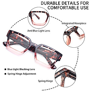 JM 3 Pack Square Oprah Style Reading Glasses for Women Men, Oversized Rectangle Spring Hinge Readers Blue Light Blocking +0.0