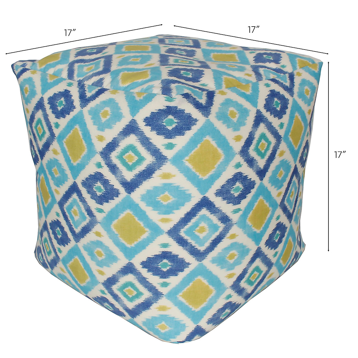 RULU Outdoor/Indoor Ottoman, Pouf, Cube, Bean Bag 17 inch x 17 inch x 17 inch Weather and Water Resistant Thedra South Seaseas Blue