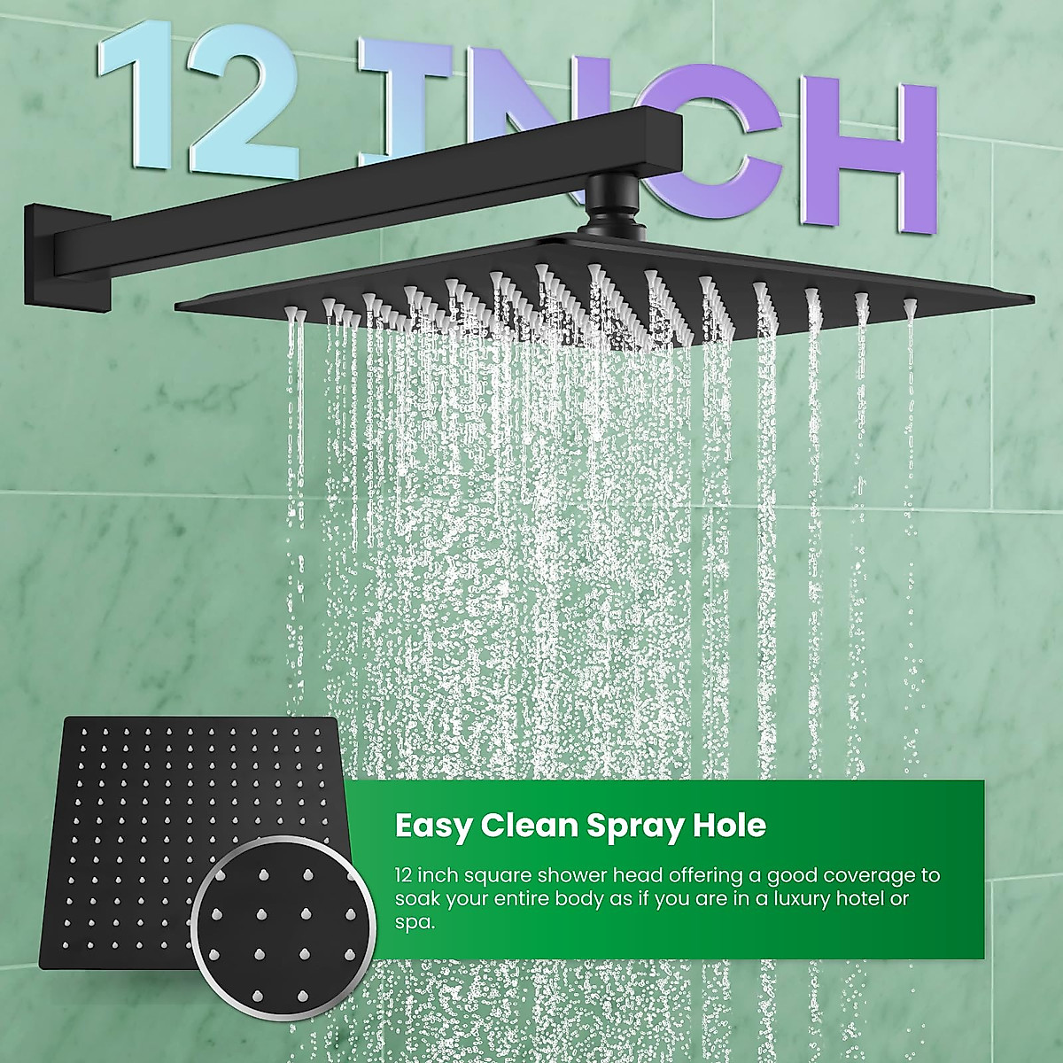 gotonovo Rainfall Bathroom Shower System Rain Shower Head and Handle Set Wall Mounted Shower Complete Combo Solid Brass Pressure Balancing Shower Mixer Valve 12 Inch Matte Black