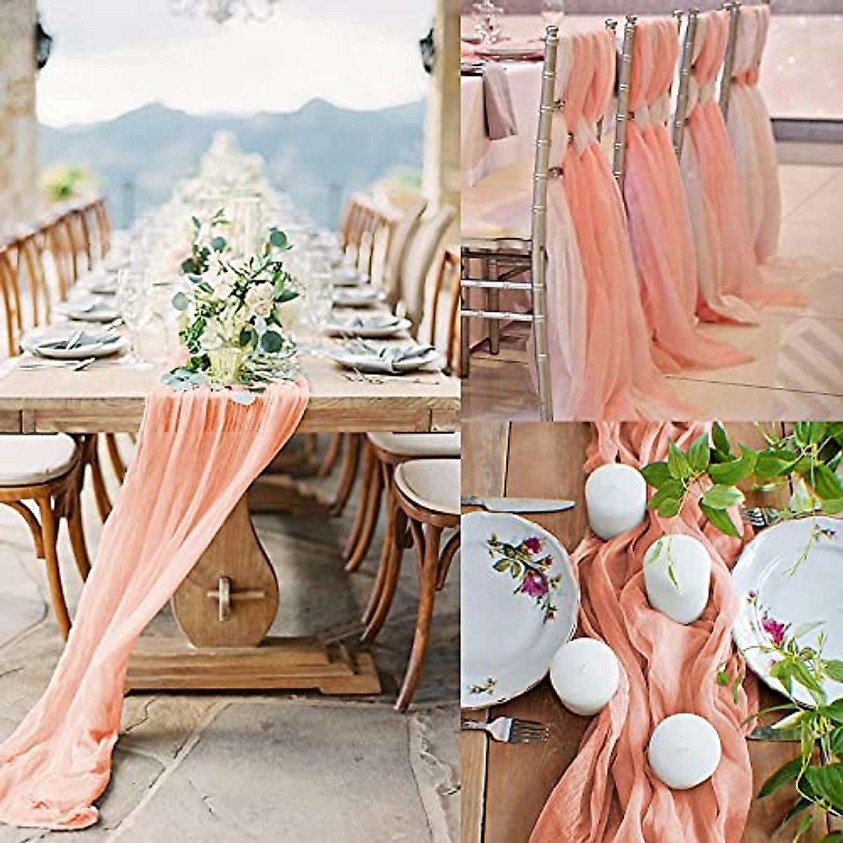 6 Pack 10Ft Blush Cheesecloth Table Runner 29''x120'' Gauze Semi-Sheer Table Runner Rustic Cheesecloth Table Cloth for Romantic Wedding Party Bridal Shower Birthday Dinner Boho Table Decor