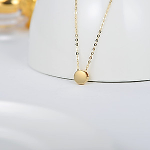 14K Solid Gold Dot Necklace for Women 7mm Round Dot Adjustable Choker Pendant Necklace Fine Jewelry for Her, Wife, Mom, Girls 16"-18"