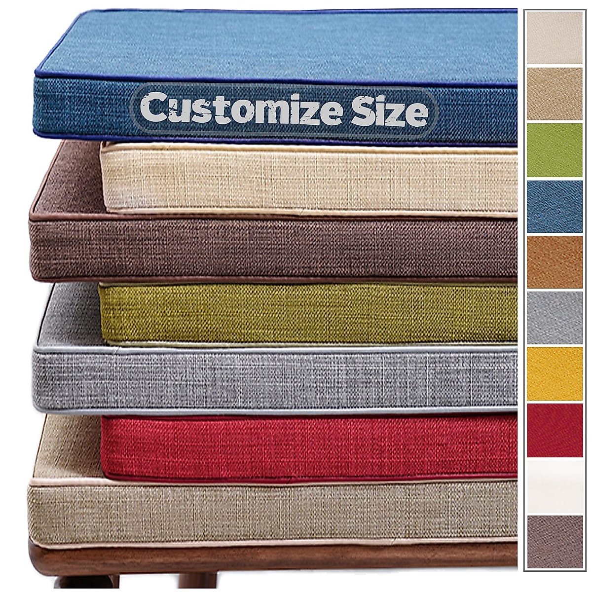 SXROMDA Cushion Custom Size for Bench, Customize Cushion for Indoor Outdoor Patio Furniture Window Seat, linen Cover with Zipper and 45D High-Resilience Foam Insert (Custom Sizes, Beige)